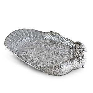 Arthur Court Designs Aluminum Metal Thanksgiving Turkey Large Heavy Serving Tray/Platter - Full Turkey Tray - Holiday Platter 24 inch x 18 inch x 7.5 inch