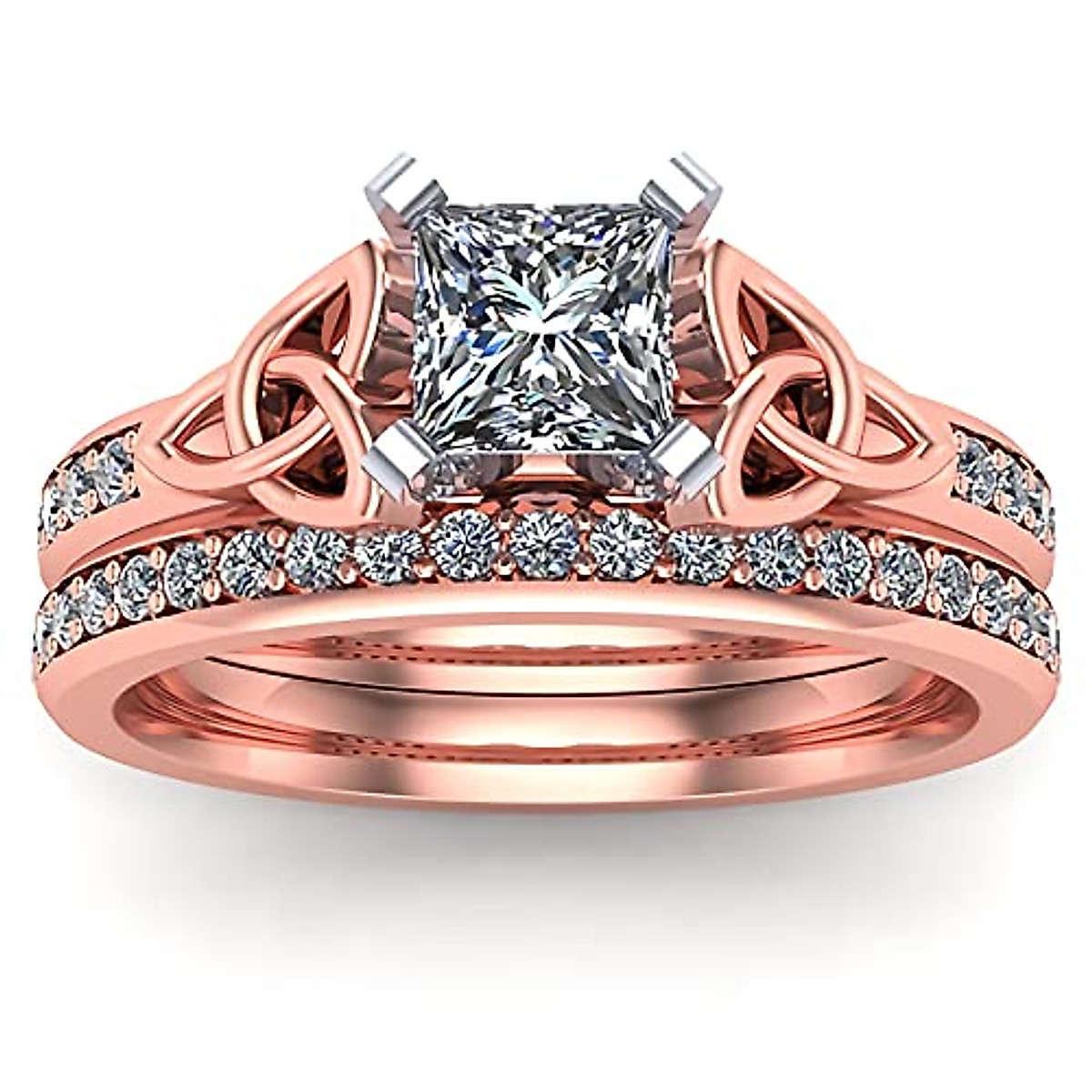 Engagement Ring for Women Bridal Ring Set 1-2/5 ct. tw. Princess Cut Moissanite Engagement Ring Set 10K Gold Celtic Wedding Ring Set for Her Anniversary Promise Rings