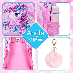 UFNDC 3PCS Unicorn Backpack for Girls, 16”Kids Sequin Bookbag with Lunch Box, School Bag for Elementary Toddler