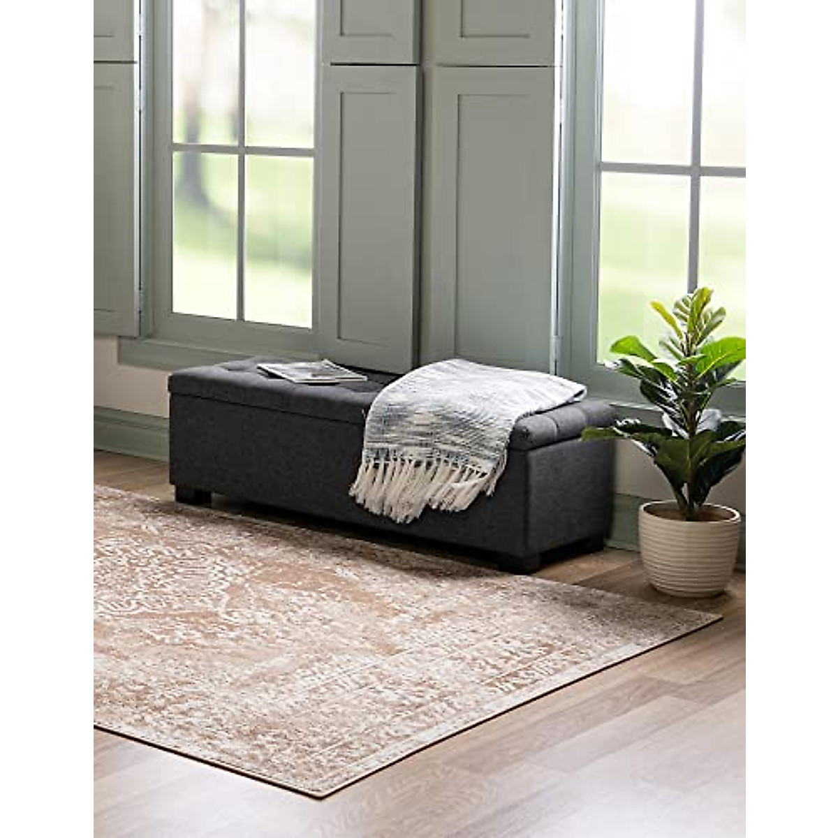 Unique Loom Oxford Collection Area Rug - Bodleian (6' x 9' Rectangle, Beige/Ivory)