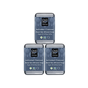 One With Nature 3 Pack Dead Sea Salt Activated Charcoal Soap Black Bar Soap Detoxifying Body Wash Soap Bar & Face Soap Vegan Men Soap with Shea Butter 100% Natural Soap for Men & Women Soap Bar, 4oz
