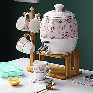 EVANEM Ceramic Cold Kettle Large Capacity Cold Kettle with Faucet Set Summer Refrigerator Tea Bucket (Color : E, Size : As the picture shows)