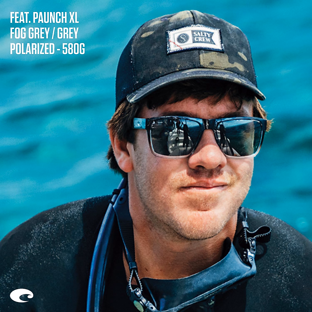 Costa Del Mar Mens Paunch XL Square Sunglasses, Matte Black/Grey Polarized-580P, 59 mm