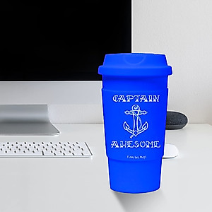 Funny Guy Mugs Captain Awesome Travel Tumbler With Removable Insulated Silicone Sleeve, Blue, 16-Ounce