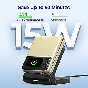 Galaxy Z Flip Wireless Charger,Galaxy Z Flip 3/4 Fast Wireless Charger Stand, 15W SE Wireless Charger Compatible with Galaxy Z Flip 4/Z Flip 3/Z Flip 5G, Space Saving, Easy to Carry