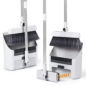 Broom with Dustpan Combo Set, Brooms for Sweeping Indoor and Outdoor 3 in 1 Long Handle Broom and Dustpan Set Push Broom Heavy-Duty for Home Cleaning Bathroom Kitchen