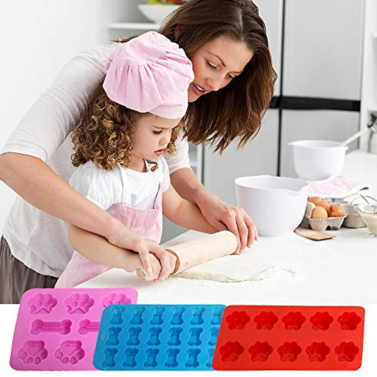 Puppy Dog Paw and Bone Silicone Molds, Sonku Silicone Trays Candy Molds for Chocolate, Candy, Jelly, Ice Cube, Dog Treats (5Pcs/set)