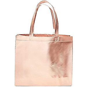 Juvale 24 Pack Holographic Rose Gold Reusable Grocery Bags with Handles for Shopping Boutiques, Birthdays (13.8 x 11.8 x 4.72 In)