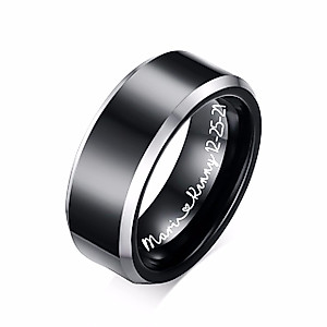 Custom Engraved Men's Tungsten Wedding Band Two Tone Black and Silver Men's Ring Personalized - Ships from USA