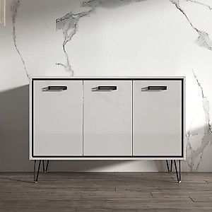 Dowell 48" Single Bathroom Vanity Set - White Resin Basin with Gloss-White Vanity Base, Three Doors with Handles and Two Shelves