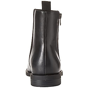 Amazon Essentials Women's Exterior Zip Flat Ankle Boot, Black Faux Leather, 6.5