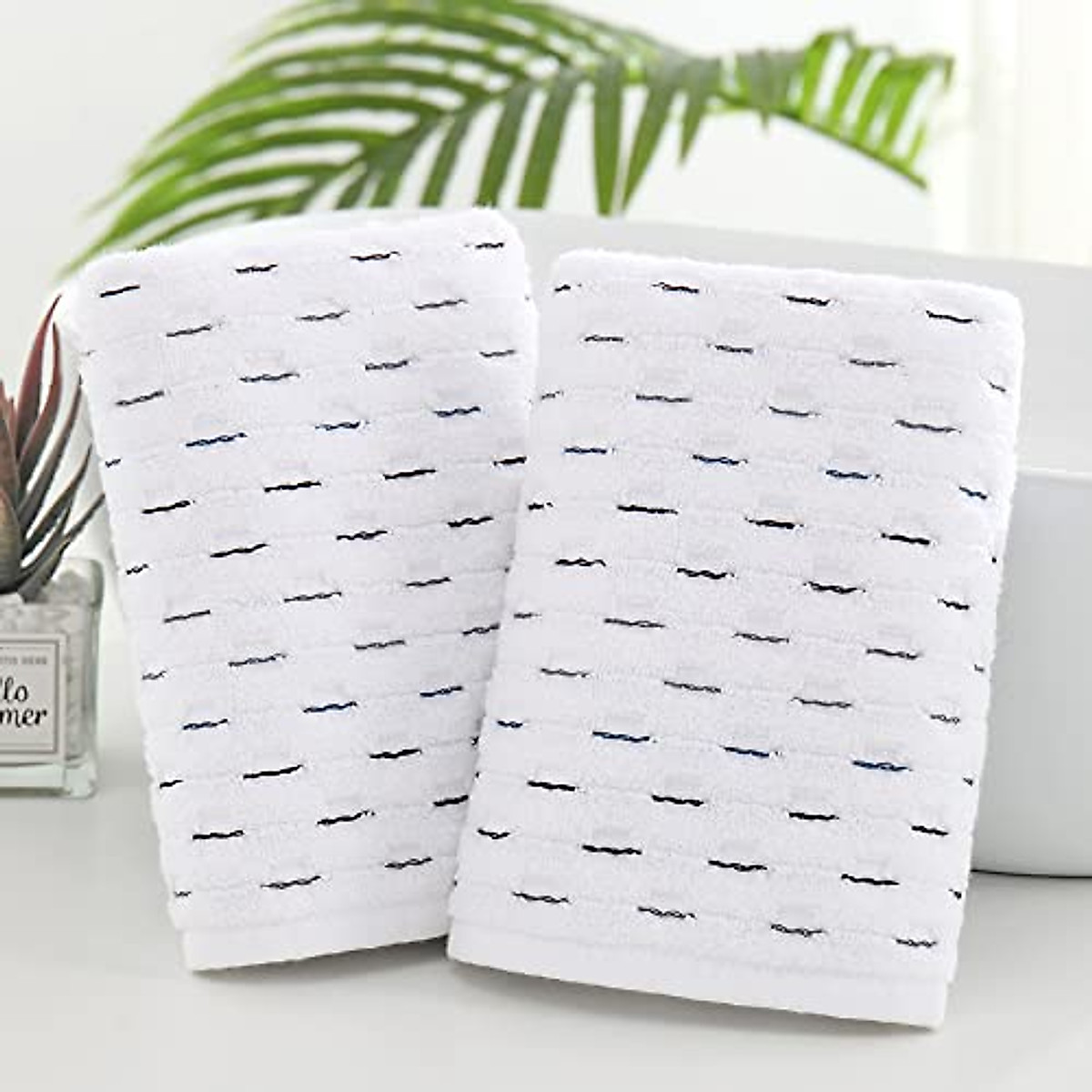 YiLUOMO White Hand Towels Black to Blue Striped Design Super Soft 100% Terry Cotton Highly Absorbent Decorative Hand Towel for Bathroom (13 x 29 Inch, 2 Pieces)