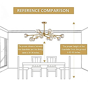 APBEAM Brass Sputnik Chandelier Gold Pendant Light Crystal Ceiling Hanging Light Fixture 15 Light W39.5” x H17.7”