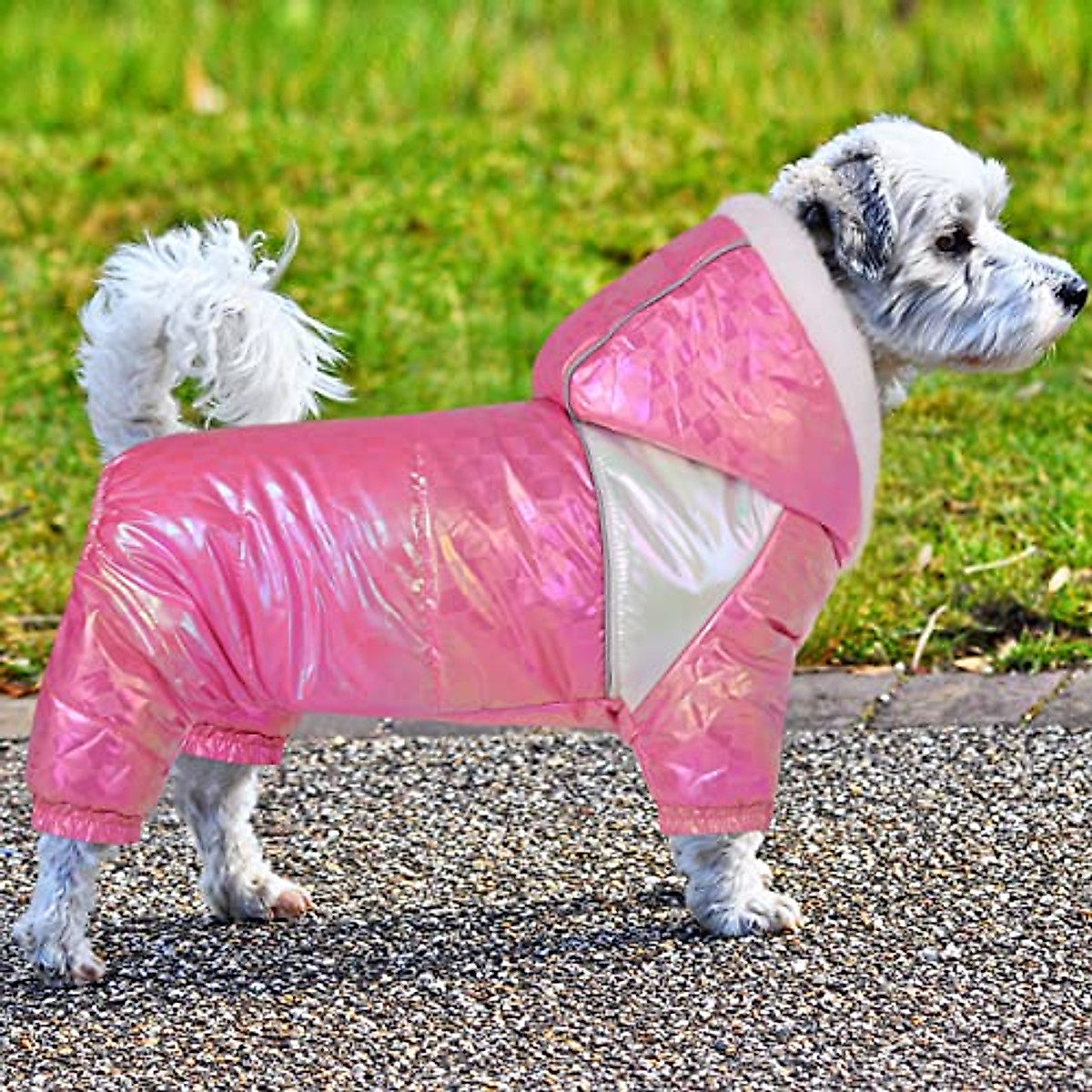 ASENKU Dog Puffer Coat, Reflective Dog Jacket Dog Winter Hoodie, Dog Clothes for Small Medium Dogs, Puppy Waterproof Outdoor Pajamas with D-Ring (Pink, XS)