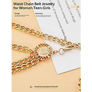 FIORETTO Chain Belt for Women Metal Waist Belts Fashion Multilayer Chain Belts for Dress Sun Gold Length 47in