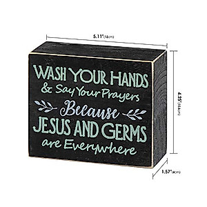 J JACKCUBE DESIGN Farmhouse Vintage Decorative Wood Bathroom Signs Decor, Classic Rustic Wooden Box Stand Up Wall Home Decor, Your Prayers and Wash Your Hands, Blue, White Letters- MK684A