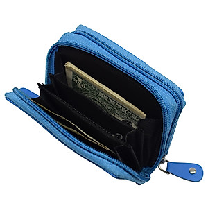 MARSHAL Genuine Leather RFID Identity Protected Double Zippered Accordion Wallet (Baby Blue)