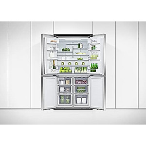 Fisher & Paykel Series 7 RF203QDUVX1 36 Inch Freestanding Counter Depth Quad Door Refrigerator Freezer with 18.9 Cu. Ft. Capacity, Ice Maker, Water Dispenser, Variable Temperature Zone, Touch Control