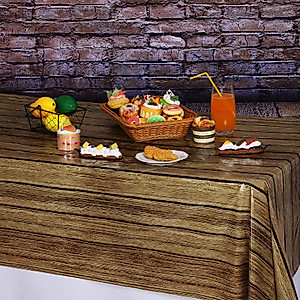 durony 2 Pieces Plastic Wood Grain Tablecloths Table Covers 54 x 108 Inch Plastic Waterproof Rustic Table Cover for Western Barn Themed Party Birthday Wedding Party Table Decor