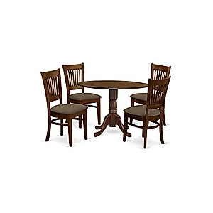 East West Furniture Dublin 5 Piece Set Includes a Round Dining Room Table with Dropleaf and 4 Linen Fabric Upholstered Chairs, 42x42 Inch, Espresso