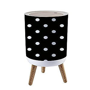 Small Trash Can with Lid with Tile White Polka dots on a Black Round Recycle Bin Press Top Dog Proof Wastebasket for Kitchen Bathroom Bedroom Office 7L/1.8 Gallon