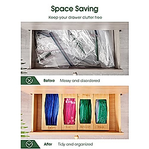 Kootek Ziplock Bag Organizer, 4 Pack Bamboo Food Storage Bag Holders Baggie Organizers Boxes for Kitchen Drawer Suitable for Gallon, Quart, Sandwich, Snack and Variety Size Bags