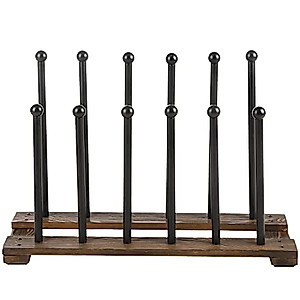 MyGift Modern Entryway Black Metal Boots and Shoe Rack with Rustic Burnt Solid Wood Base, Freestanding Tall Cowboy Boots Work Boot Organizer, Holds 6 Pairs