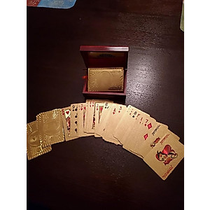 Gold Plated Playing Cards Poker with Wooden Gift Box Case Make Your Magic Tricks More Luxurious & Creative for Family & Friend