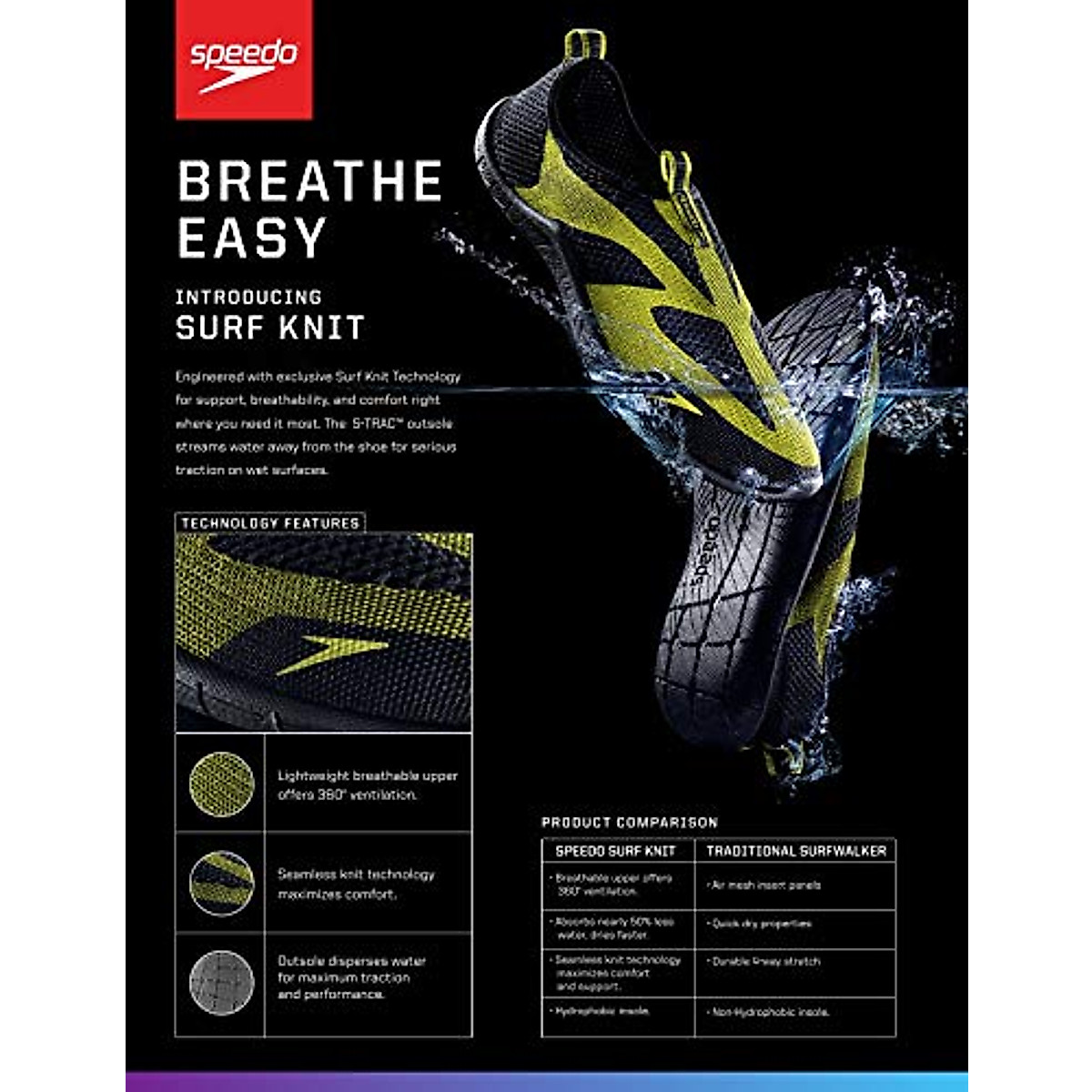 Speedo Unisex-Youth Water Shoe Surf Knit Kids baby-boys,Navy/Blue,1 Little Kid