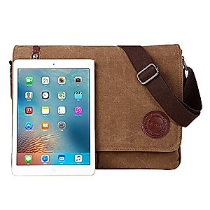 Vintage Canvas Satchel Messenger Bag for Men Women,Travel Shoulder bag 13.5" Laptop Bags Bookbag (Coffee)
