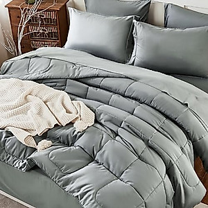 Aemicion Delincay Twin Size Comforter Set 5 Pieces Bedding Sets All Season Soft Microfiber Down Alternative Blanket Bedroom Comforters with Grey Comforter, Sheets, Pillowcases & Shams