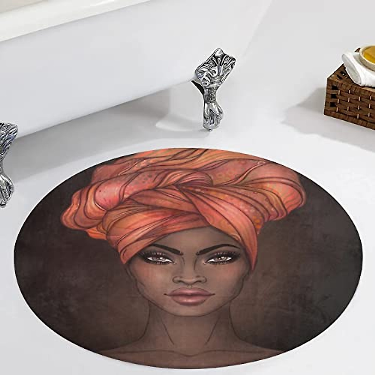 African Pretty Girl Round Area Rug Black Woman Circular Rug Circle Floor Carpet Non-Slip Absorbent Mat for Kitchen Living Room Bedroom Decoration