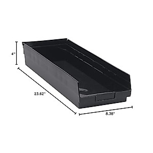 QUANTUM STORAGE SYSTEMS K-QSB114BK-4 4-Pack Plastic Shelf Bin Storage Containers, 23-5/8" x 8-3/8" x 4", Black