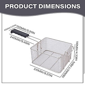 Fryer Basket 8.3x7.5x4.3 In Stainless Steel Fry Basket with Removable Handle & Pot Edge Hooks Kitchen Cooking Rectangle French Fry Basket for Serving Food, Frying Basket For Pot