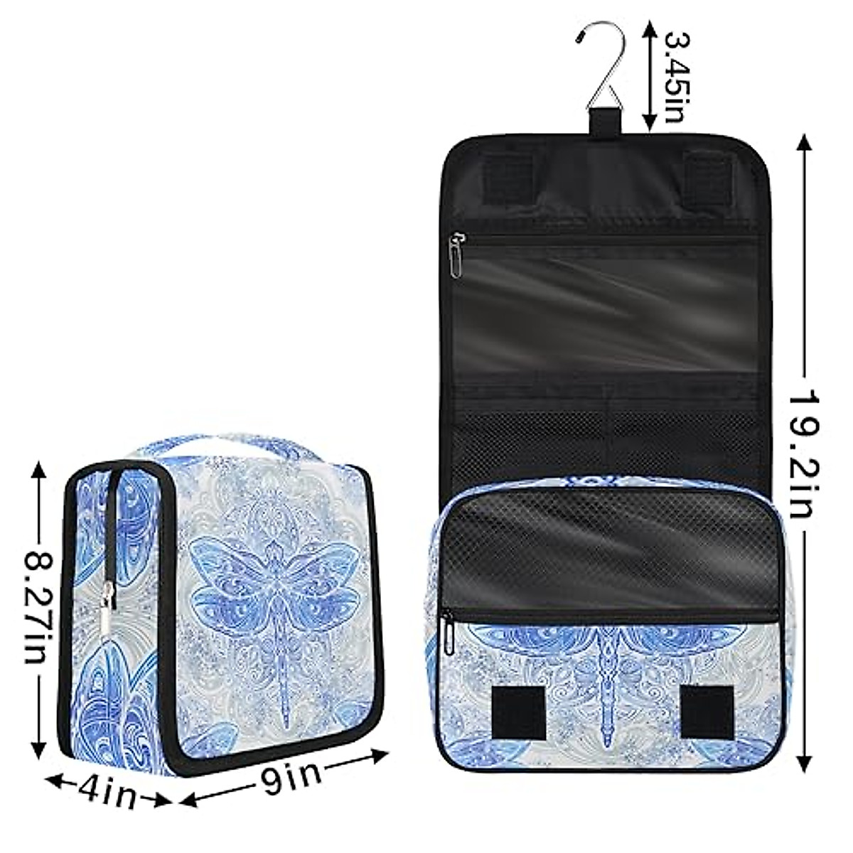 POFATO Blue Dragonfly Mandala Travel Toiletry Bag Cosmetic Makeup Bag for Women Men Hanging Hook Wash Toiletries Portable Toiletry Bags Organizer