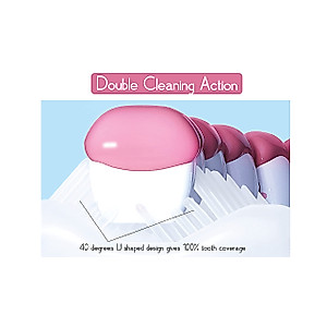 Vybrush U Shaped Toothbrush Kids 2-6 Whole Mouth Infant Toothbrush with 360° Food Grade Silicone Head and a Shampoo Toddler Brush Massager in Cool Pink & Blue Heart Styles in a Giftable Pack