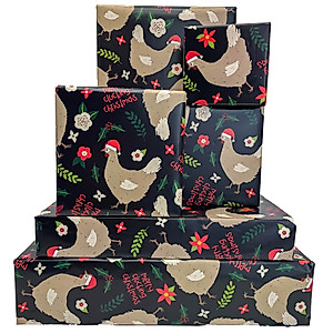 Dtiafu Chicken Wrapping Paper for Christmas - Funny Print Gift Wrap with Merry Clucking Christmas Words - 20X28 Inch Per Sheet (6 Sheet)