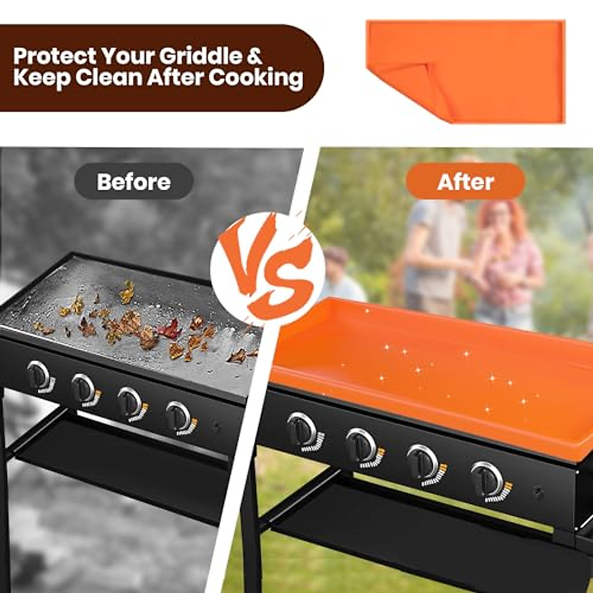 Velway 28" Silicone Griddle Mat for Blackstone - Upgraded Full-Edge Heavy Duty Griddle Mat Cover - Protect Grill from Dust, Rust, Leaves - All Season Protective Cover for Blackstone Grill (Orange)