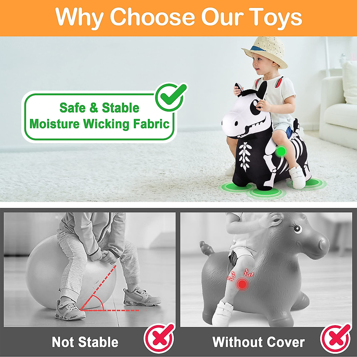 iPlay, iLearn Bouncy Pals Skeleton Hopping Horse, Toddler Bouncing Animal Toys, Inflatable Plush Bounce Hopper, Kid Indoor Ride On Bouncer, Halloween Birthday Gifts 18 Months 2 3 4 5 Year Old Boy Girl