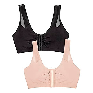 Fruit of the Loom Women's Comfort Front Close Sport Bra with Mesh Straps, Black Hue/Sand