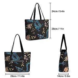 Womens Handbag Dragons And Roses Leather Tote Bag Top Handle Satchel Bags For Lady