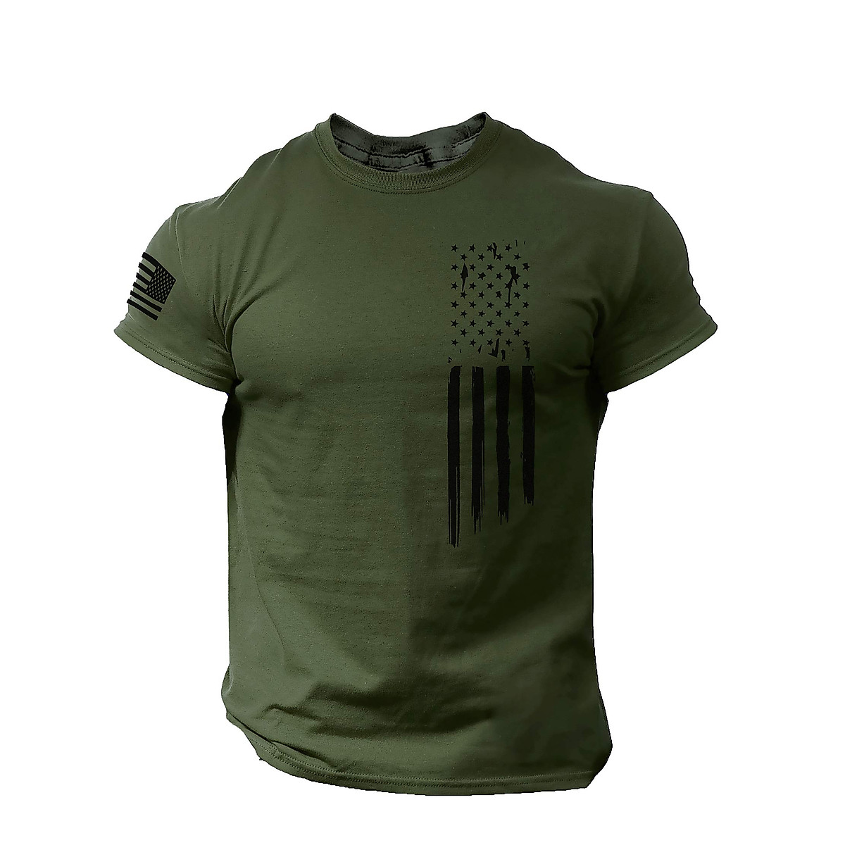 Rogue Style American Flag USA Patriotic T Shirt for Man - Fashion Tee (Army Green, Large)