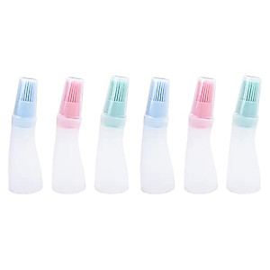 Happyyami Clear Container 6Pcs Silicone Oil Bottle Brush Portable BBQ Pastry Basting Brush Oil Honey Sauce Bottle Brush for Cooking Grill Barbecue Baking Tools Mixed Color Silicone BBQ Brush