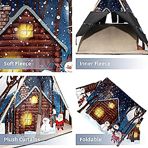 enheng Small Pet Hideout Christmas Santa Claus Snowman Cabin in The Winter Wood Hamster House Guinea Pig Playhouse for Dwarf Rabbits Hedgehogs Chinchillas
