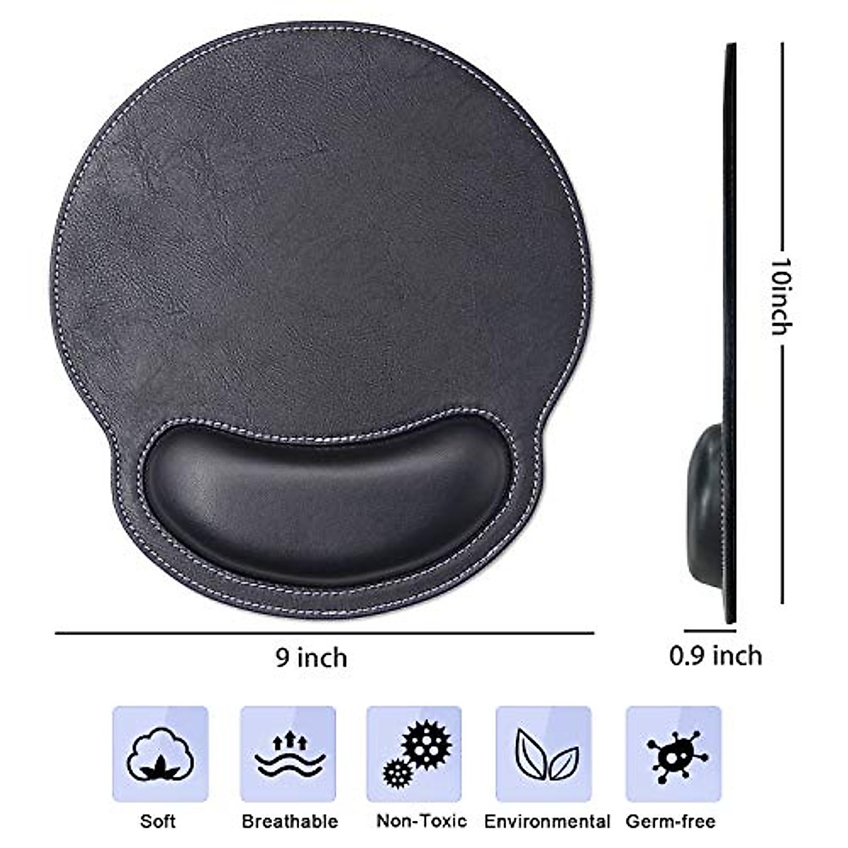 Ergonomic Mouse Pad with Wrist Support,PU Leather Mousepad for Laptop Computers Mac,Non Slip Rubber Base Memory Foam Wrist Rest Mouse Pads for Men Women,Home Work Office Gaming,Pain Relief ,Black
