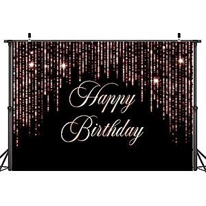 Wollmix Happy Birthday Decorations Backdrop for Women Rose Gold Banner Girls Princess Glitter Sweet 16 Photography Background Party Supplies Photo Booth Cake Table Props 7x5ft