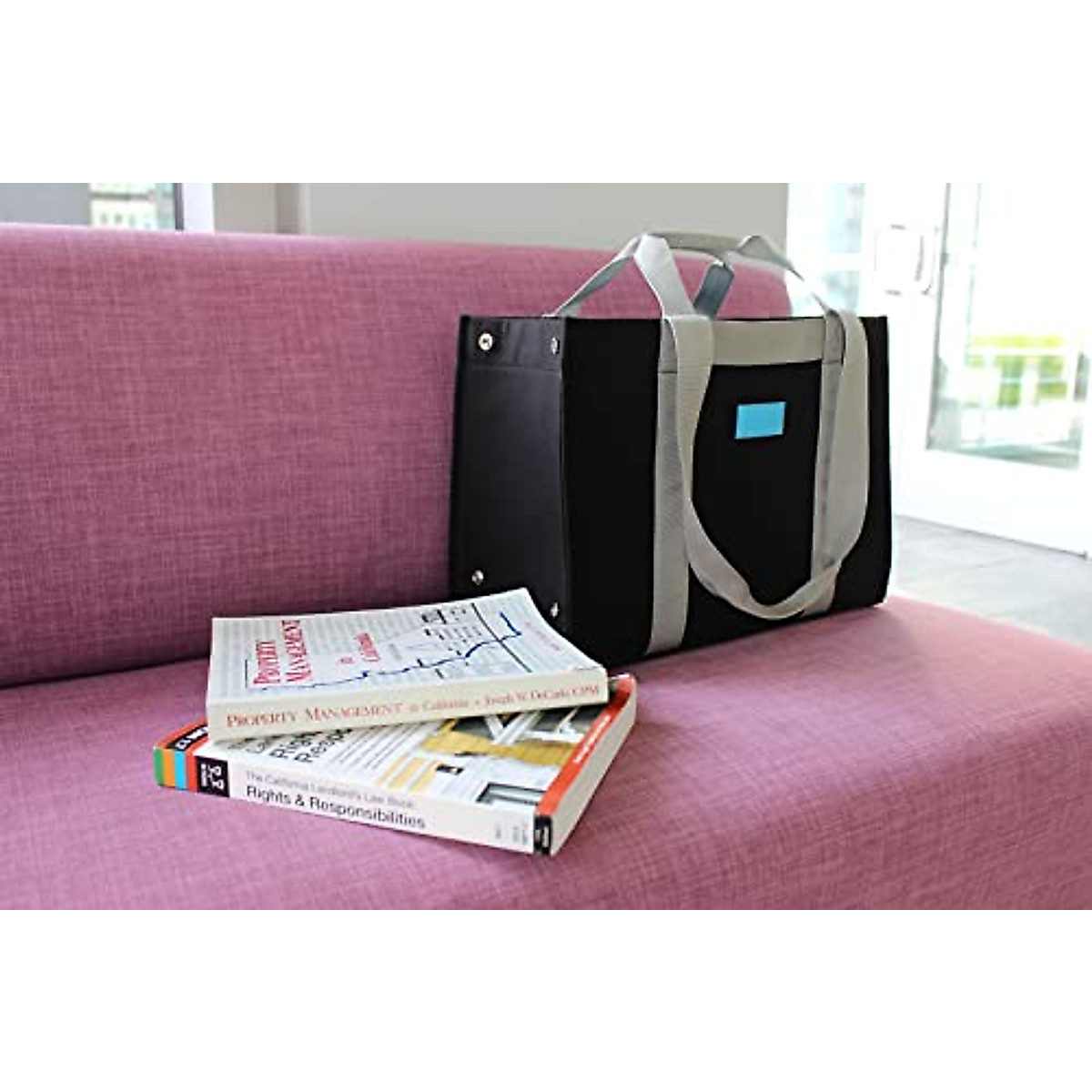 Premium Canvas Tote Bag (16Wx12H x7D) Pancake Mini Folds Flat, Slip-in Pockets, Removable Base, Anti-Theft Pocket