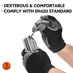 Vgo... 3-Pair Safety Work Gloves, Light Duty Mechanic Gloves(Size L, 3Colors,SL7584)