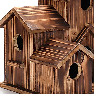 Wooden Bird Houses for Outside Hanging Clearance,6 Hole Handmade Natural Bird House for Backyard/Courtyard/Patio Decor,Large