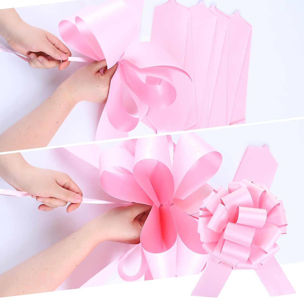 12" Large Pull Bows,2pcs Car Bows for Gift Wrapping, Christmas Party Birthday Gift Wedding Ribbon Bows for Bikes, Wrapping Boxes or Flower Decorations, Valentine's Day Gift Decorations (Pink)